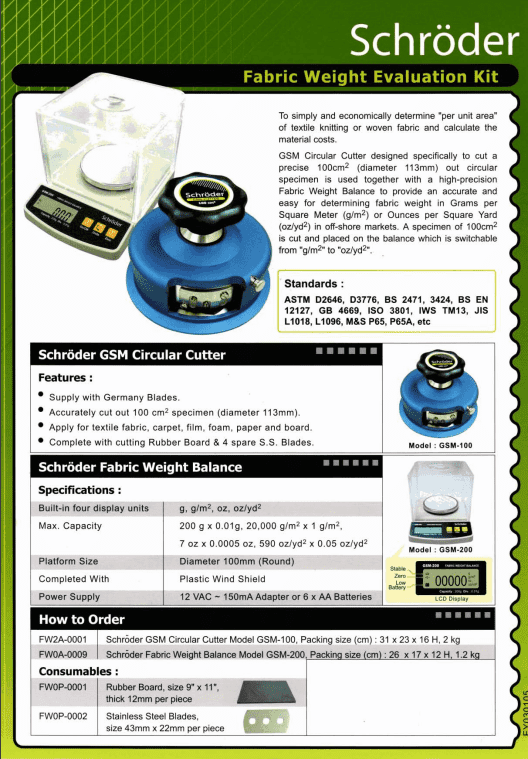 Schroder Fabric Weight Evaluation kit in Bangladesh